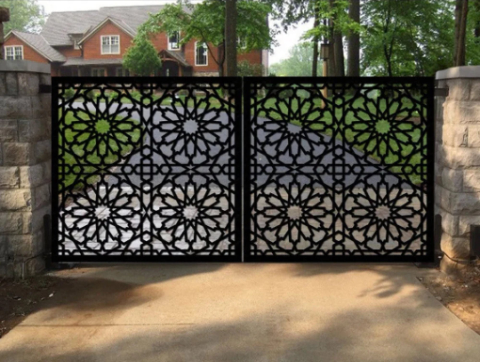 Laser Cut Artistic Floral Design Metal Back Yard Gate Custom