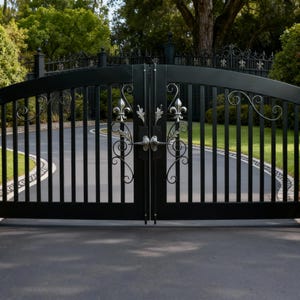 Modern Vertical Strip Metal Driveway Gate | Custom Fabricated Heavy ...