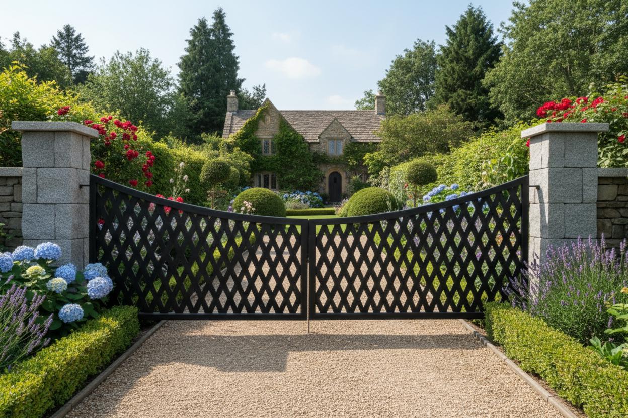 Diamond Fall Entry – Wrought Iron Gate With Lattice Panels Model # 167E ...