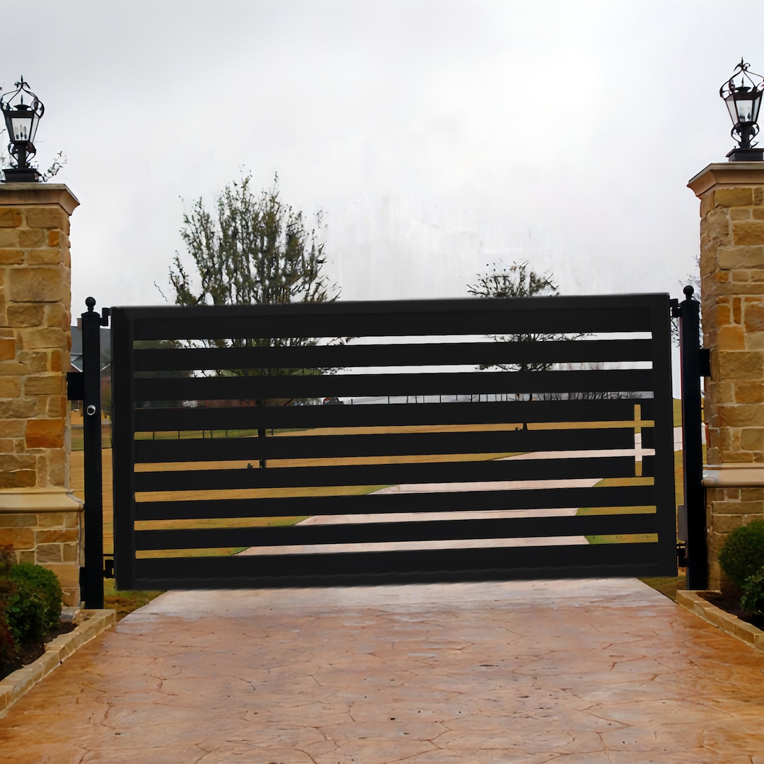 Modern Horizontal Line Design Metal Garden Gate| Custom Fabrication ...