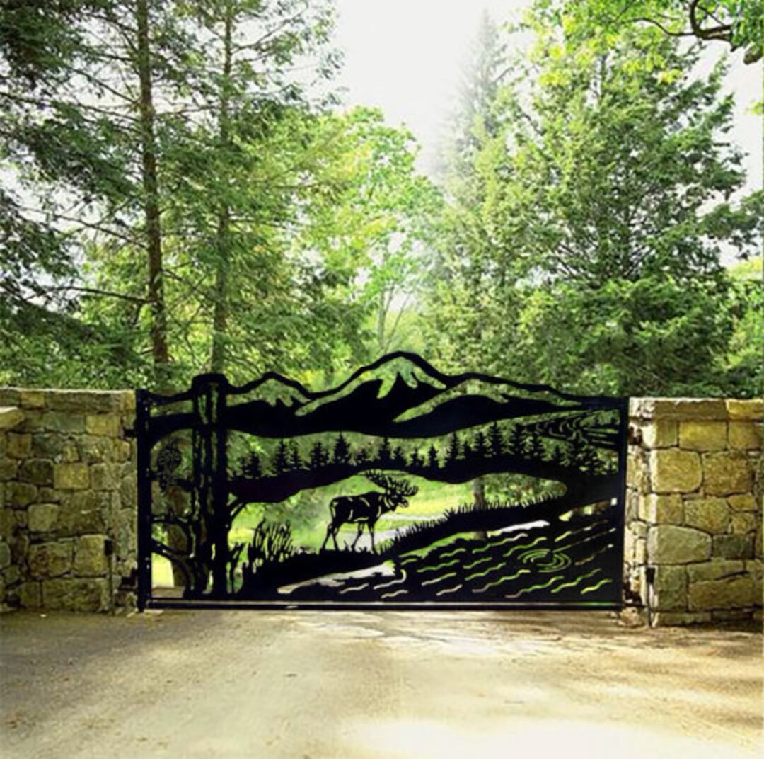 Laser Cut Mountain Design Metal Gate | Heavy Duty Driveway Gate – Made ...