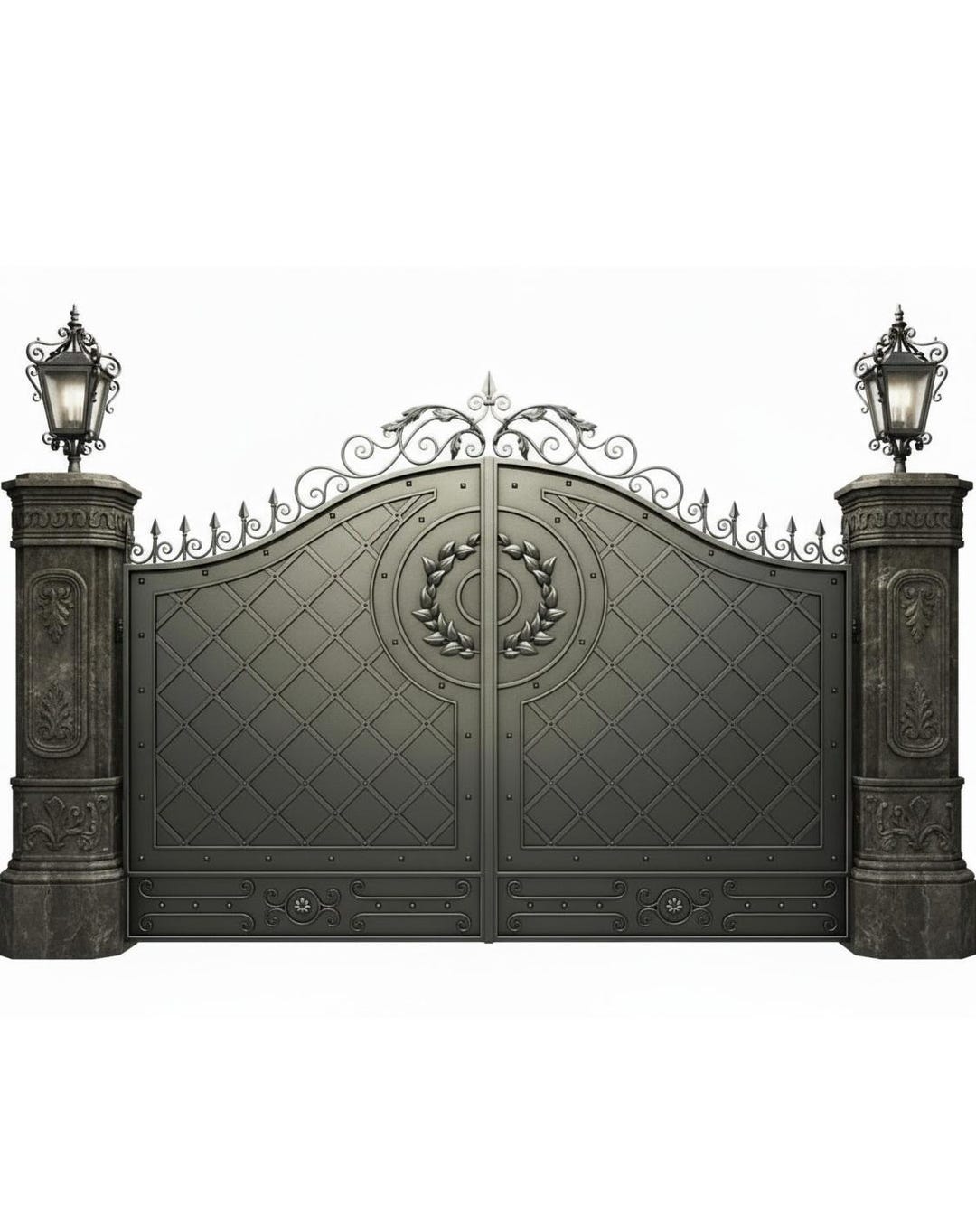 Laurel Crest Royale – Scrollwork & Wreath Motif Wrought Iron Driveway ...