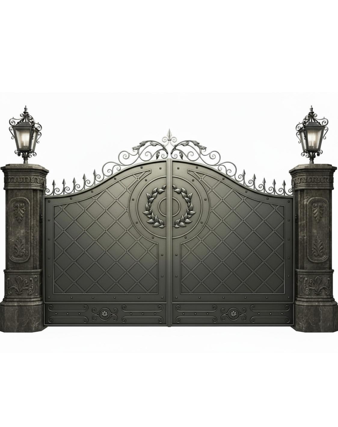 Laurel Crest Royale – Scrollwork & Wreath Motif Wrought Iron Driveway ...