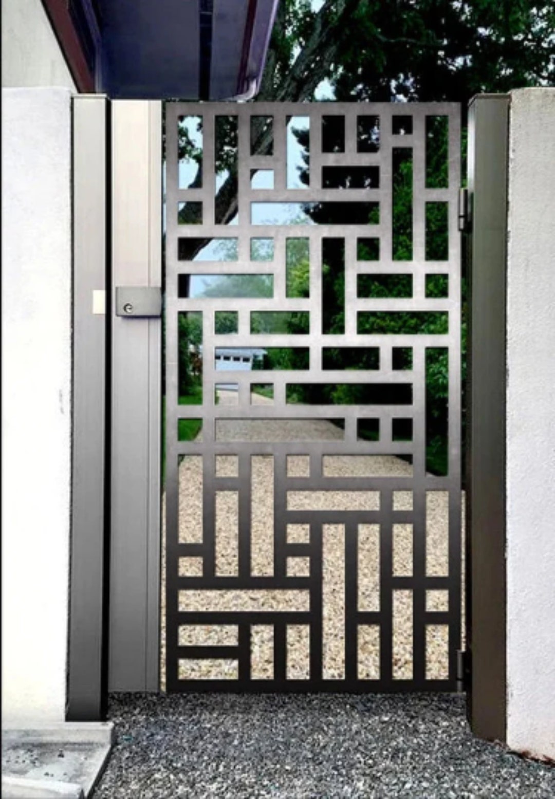 Laser Cut Artistic Rectangular Design Wrought Iron Garden Gate | Modern ...