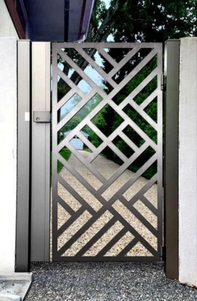 Laser Cut Artistic Square Pattern Design Metal Garden Gate Modern