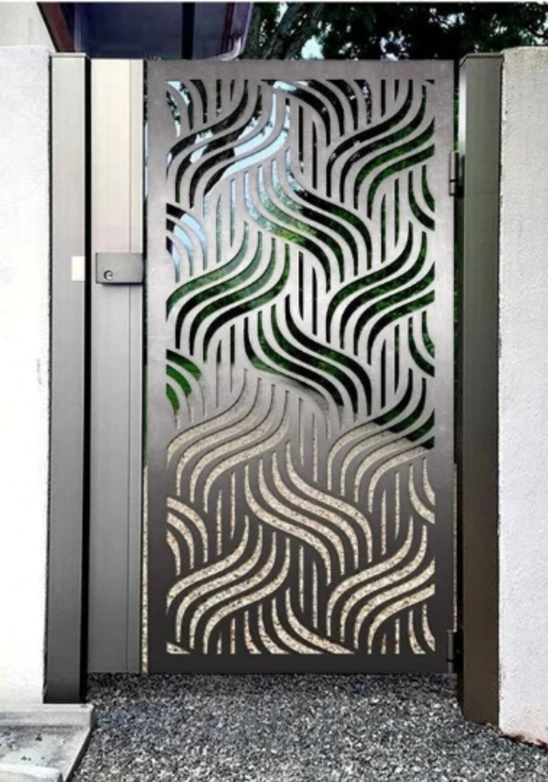 Laser Cut Artistic Wavy Design Metal Pool Gate| Modern Fabrication ...
