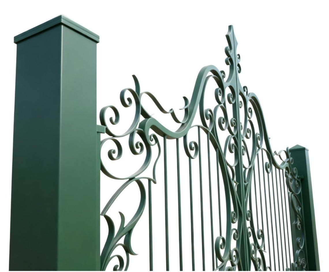 Scroll Spire Crest – Wrought Iron Gate With Central Finial & Ornamental ...