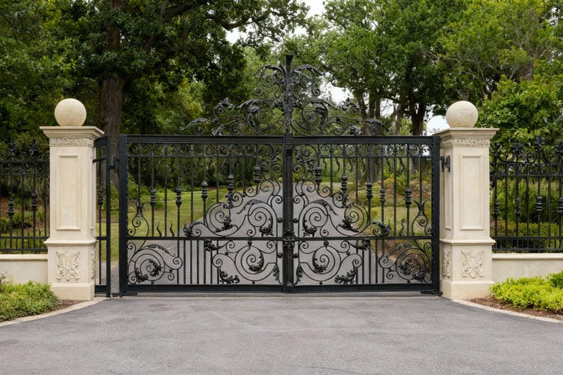 Crest Vale Arbor – Wrought Iron Gate With Vine Scroll Panels Model ...