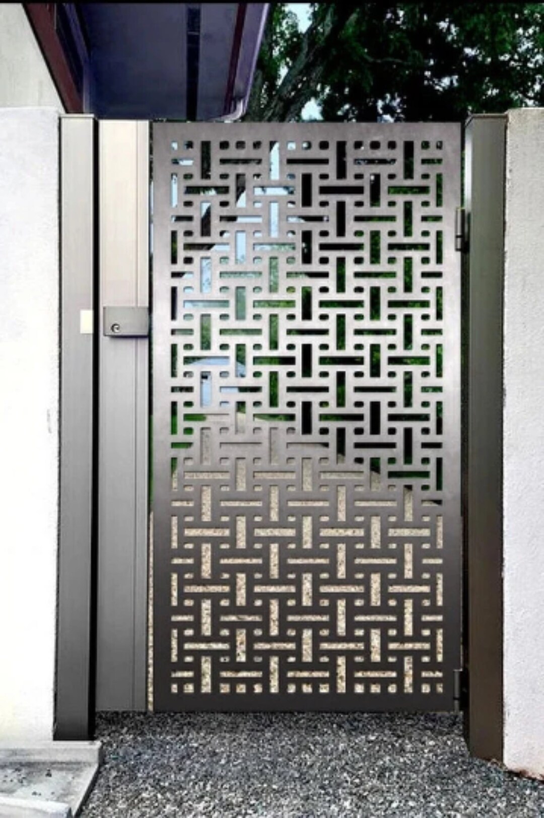 Laser Cut Artistic Line Pattern Design Metal Garden Gate Modern
