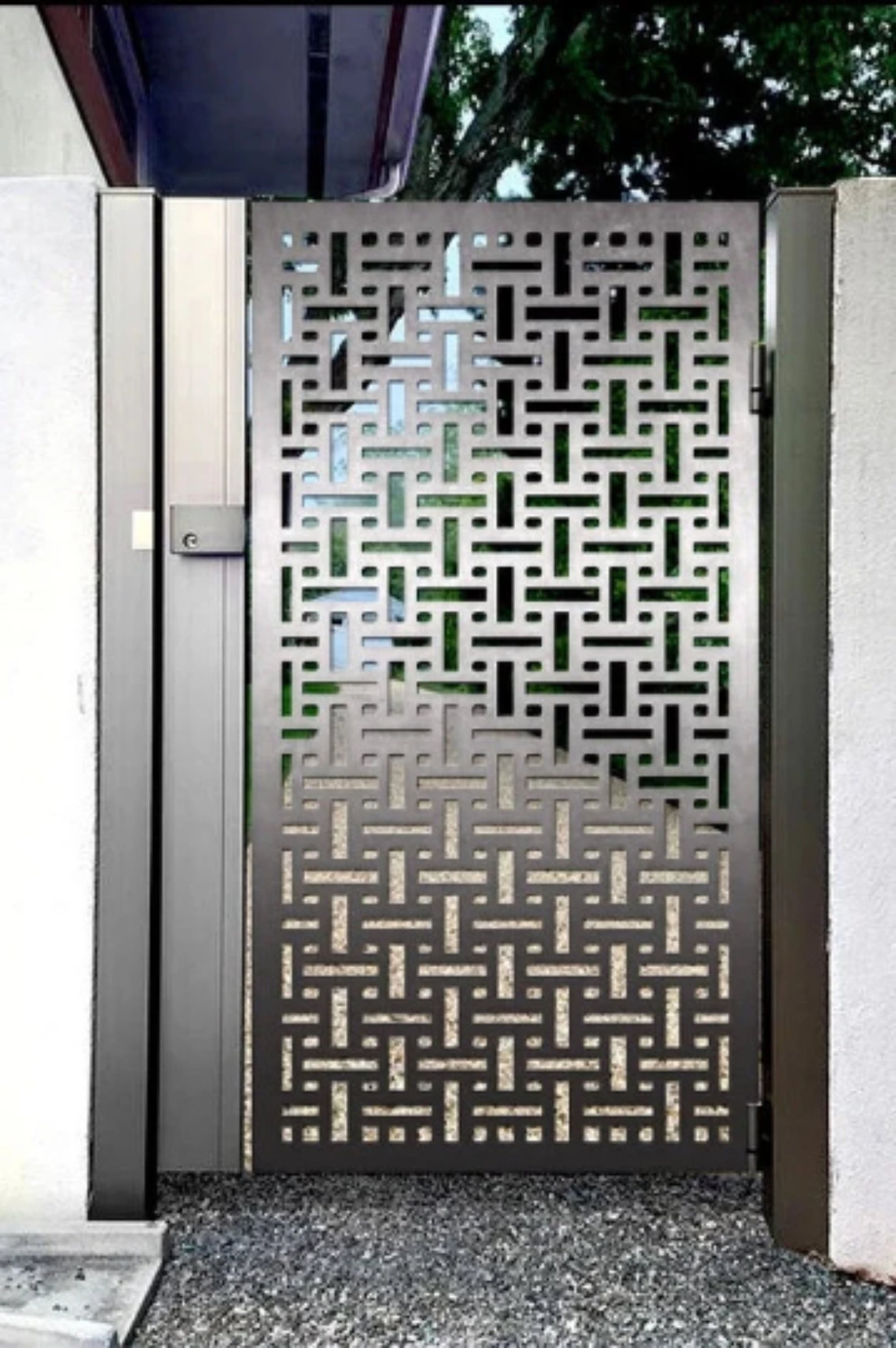 Laser Cut Artistic Line Pattern Design Metal Garden Gate Modern
