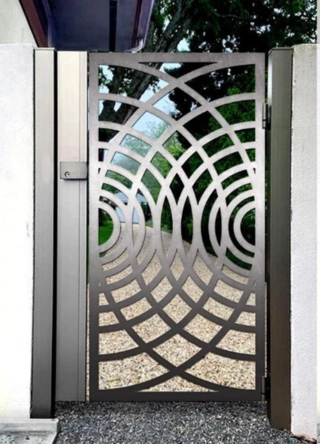 Laser Cut Artistic Circular Overlap Design Iron Yard Gate Custom