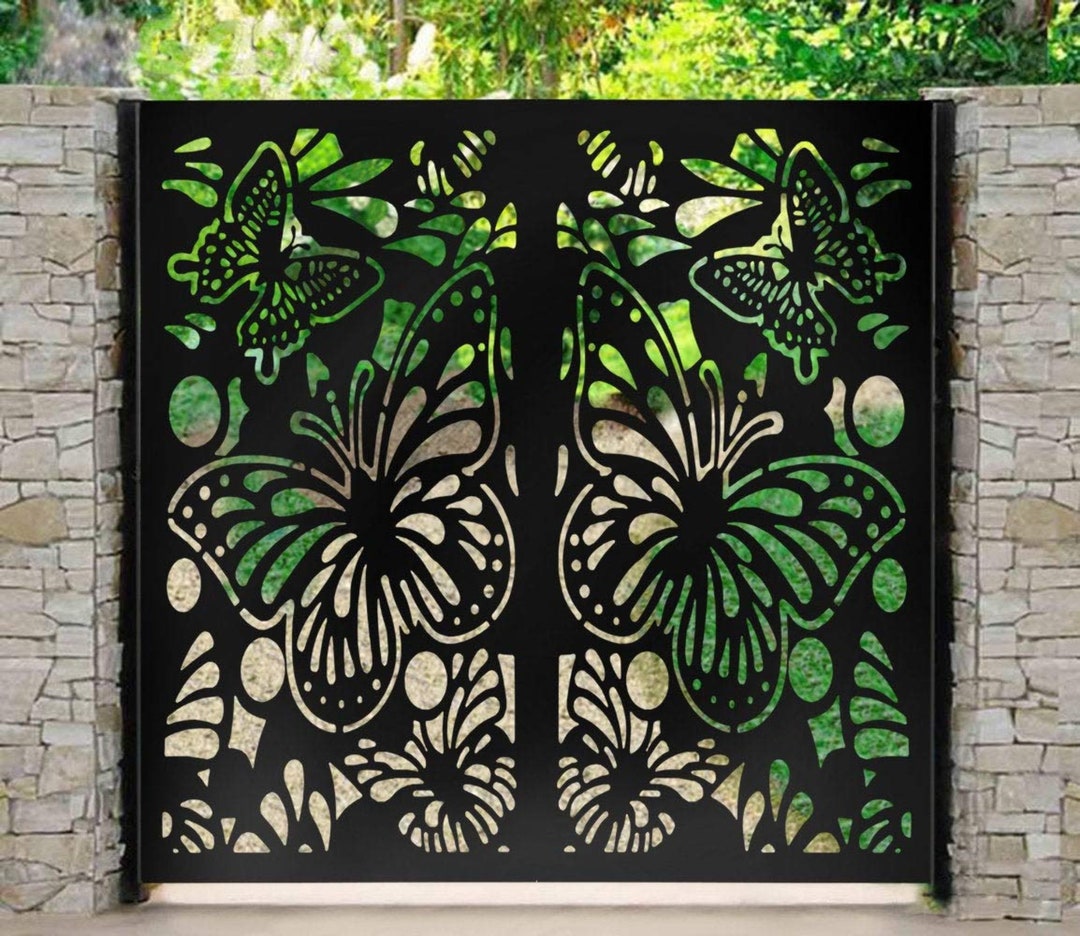 Modern 3D Laser Cut Butterfly Design Metal Yard Gate | Custom ...