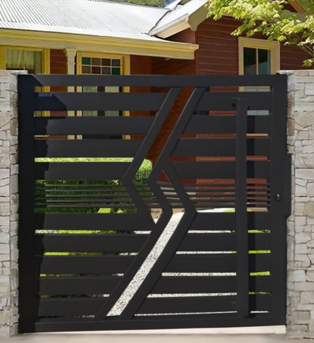 Stunning Inverted Z-shape Design Metal Side Walk Gate | Modern ...
