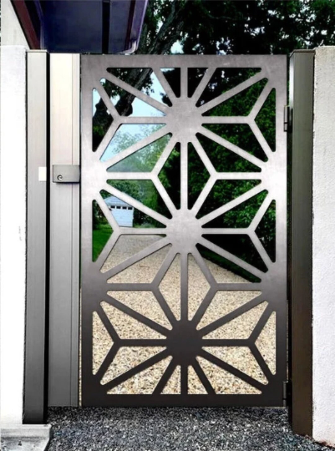 Laser Cut Artistic Star Design Metal Back Yard Gate Modern Fabrication
