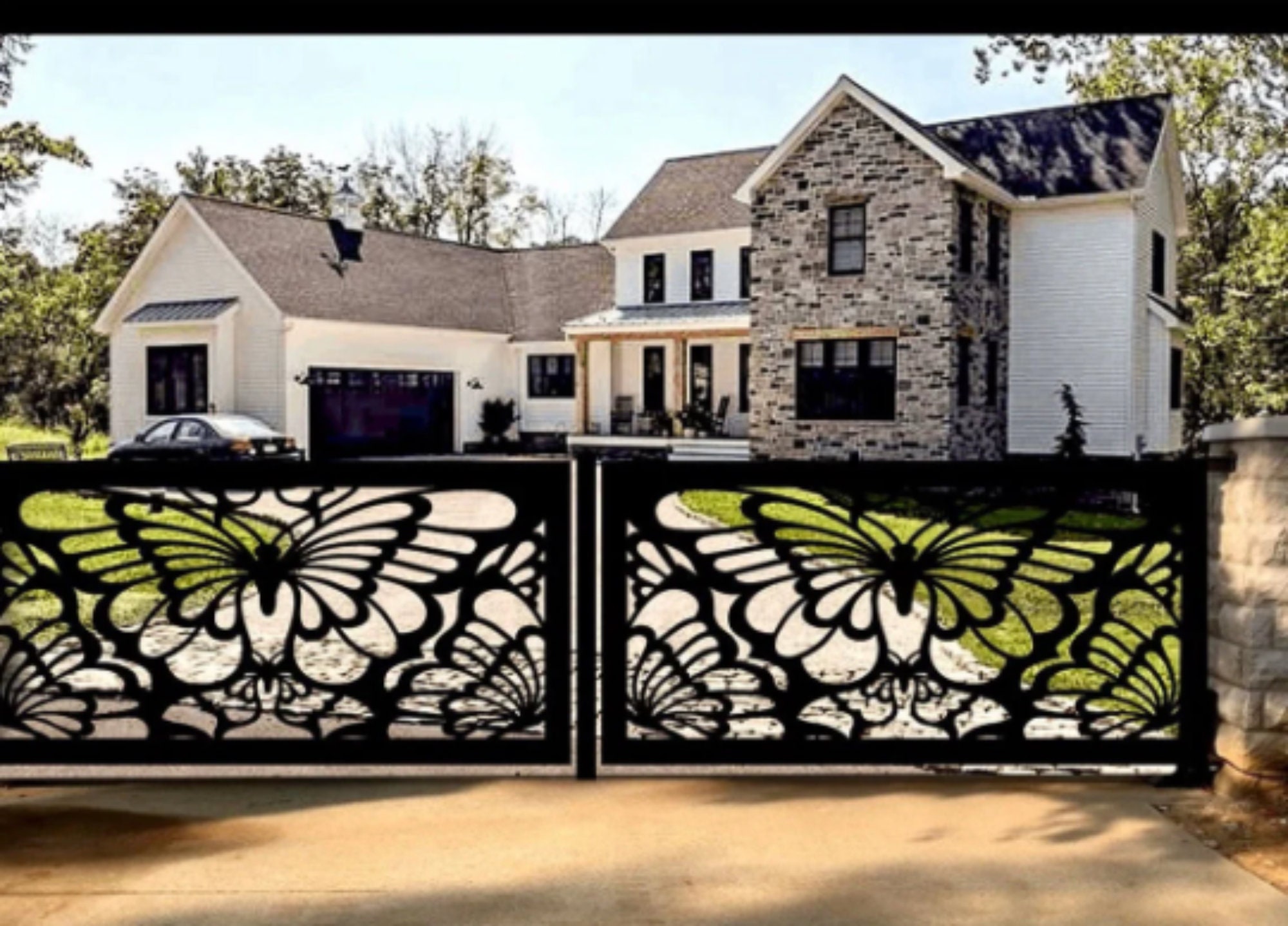 3d Laser Cut Artistic Butterfly Design Wrought Iron Yard Gate Modern