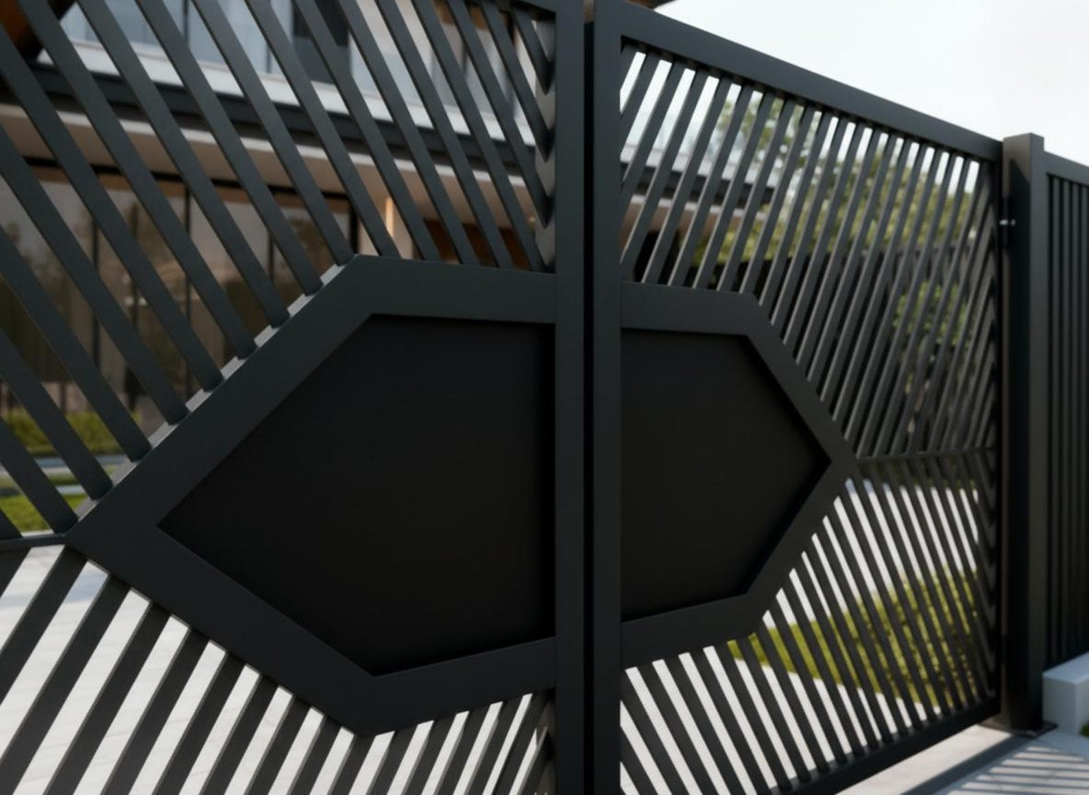Modern V-stripe Hexagonal Pattern Driveway Gate | Classic Sturdy Metal ...