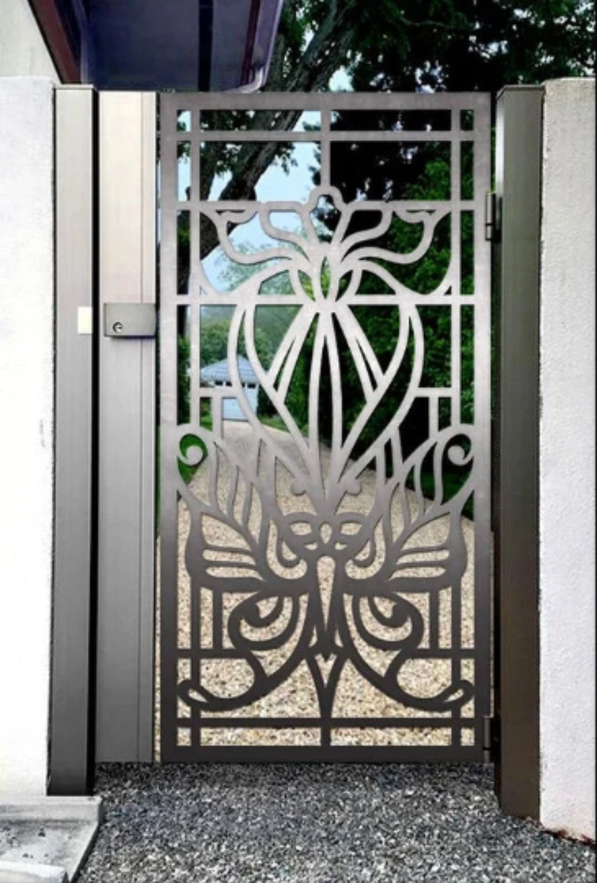Stunning Laser Cut Artistic Butterfly Design Metal Garden Gate Modern