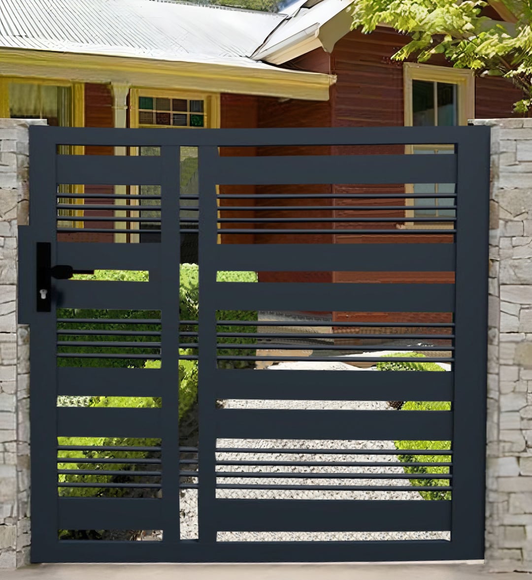 Beautiful Minimal Stripe Design Metal Yard Side Gate | Custom ...