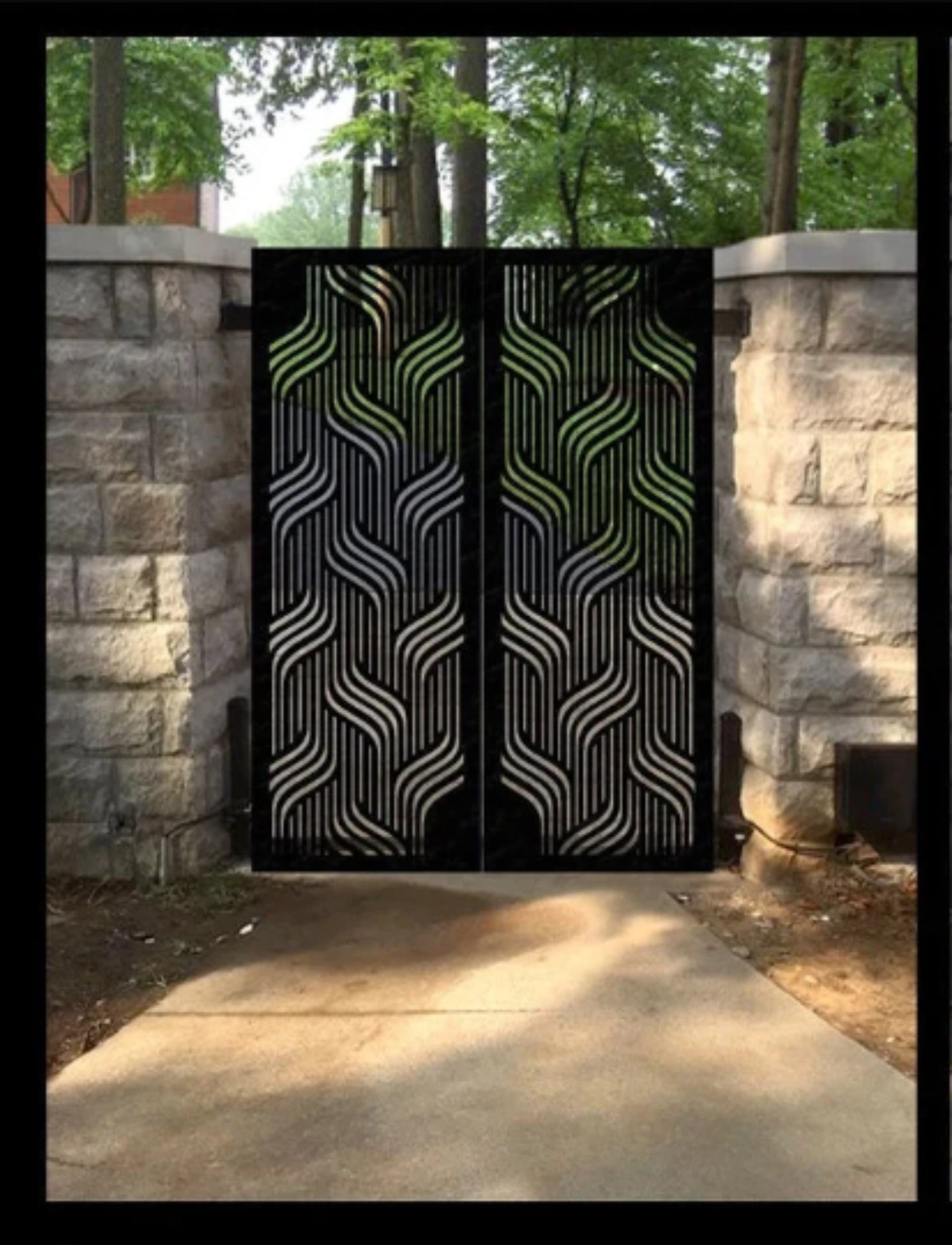 Laser Cut Artistic Wavy Design Metal Pool Gate Modern Fabrication Metal