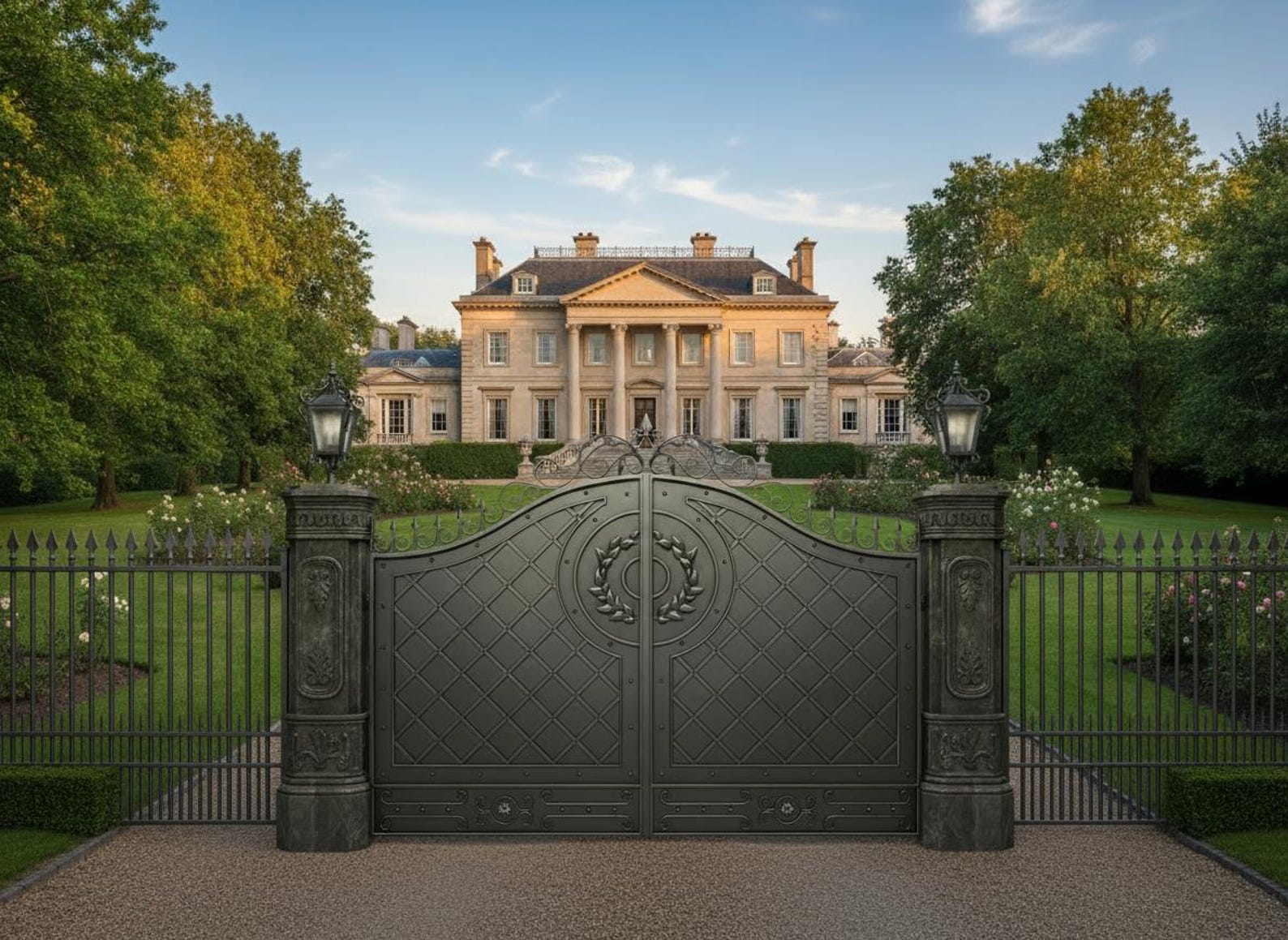 Laurel Crest Royale – Scrollwork & Wreath Motif Wrought Iron Driveway ...