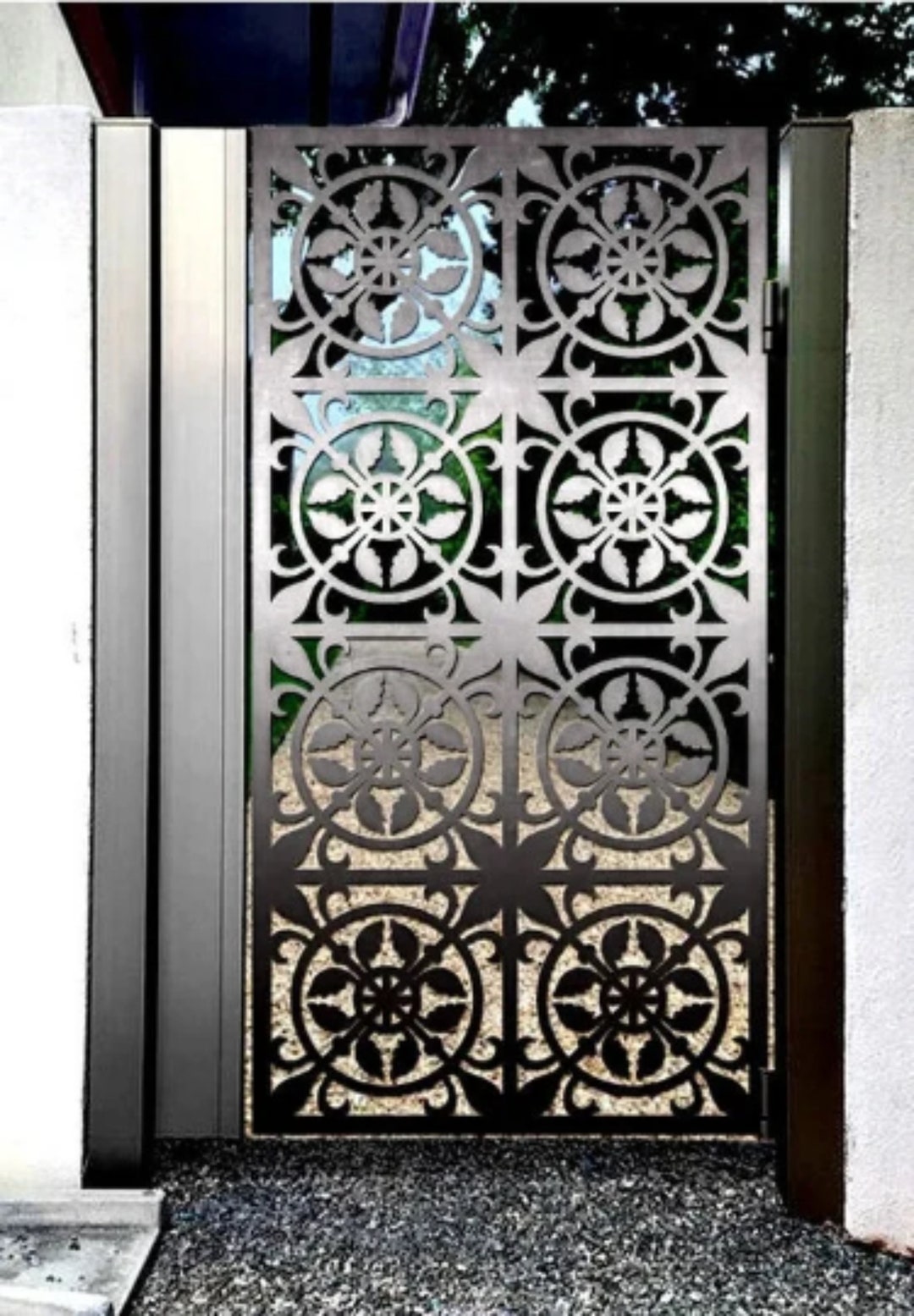 Laser Cut Artistic Floral Design Metal Garden Gate Modern Fabrication