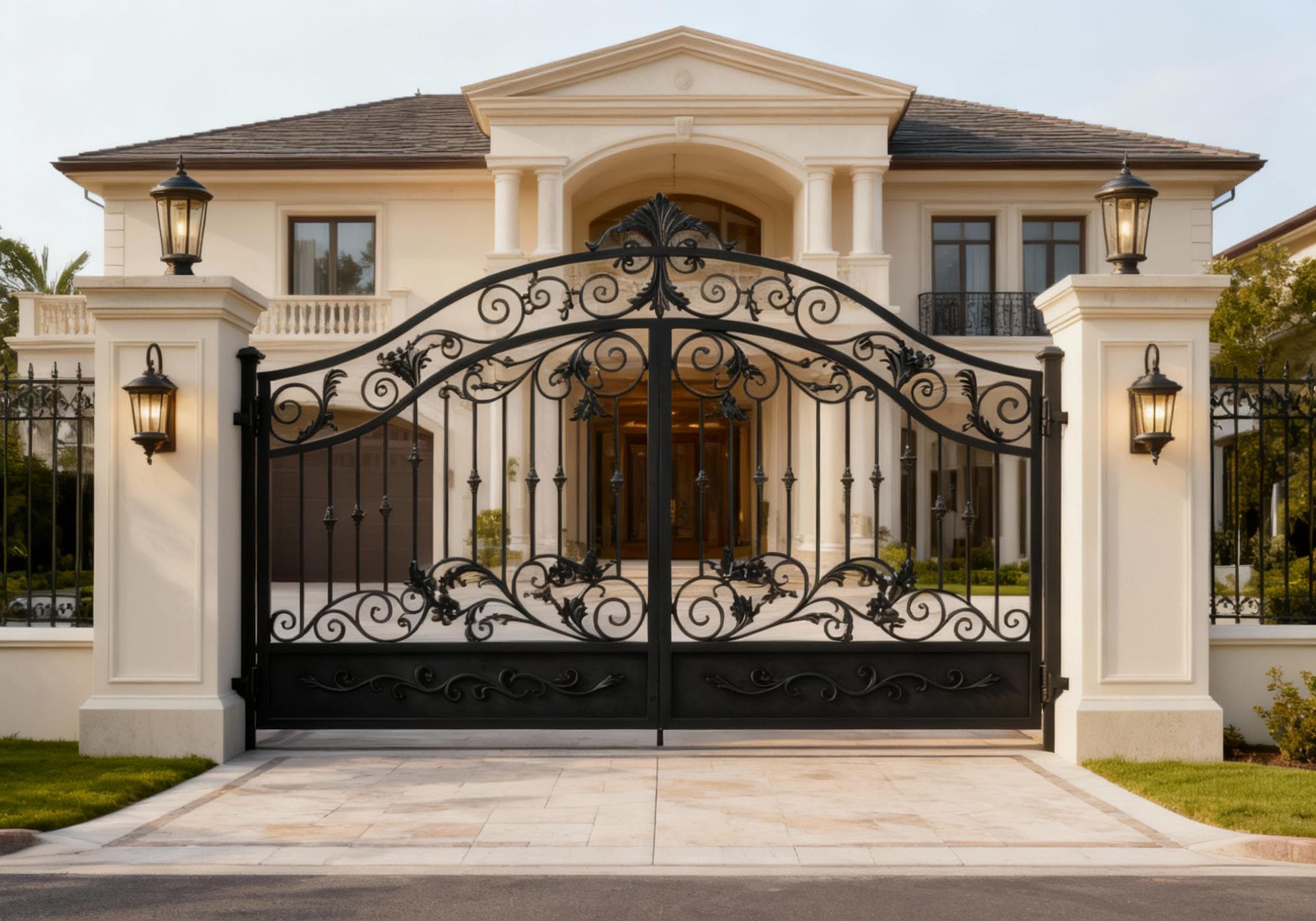 Crest Veil Dominion – Ornate Wrought Iron Gate With Floral Scrolls ...