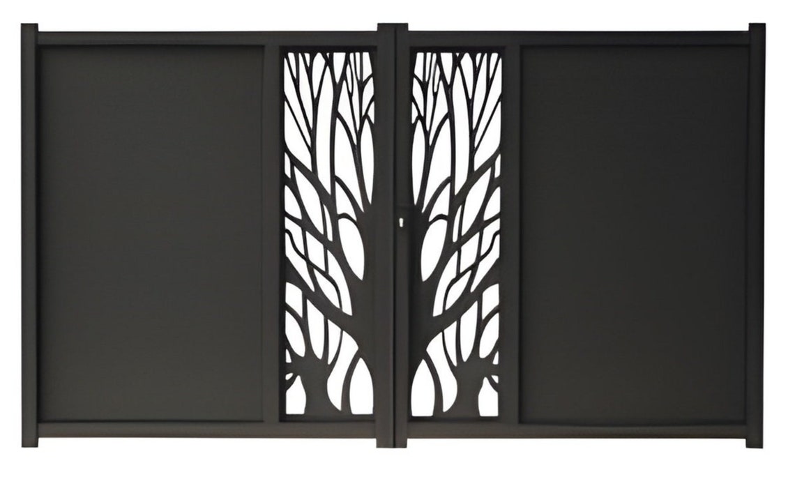 Modern Laser Cut Tree Branch Design Entry Gate Custom Fabrication Metal ...