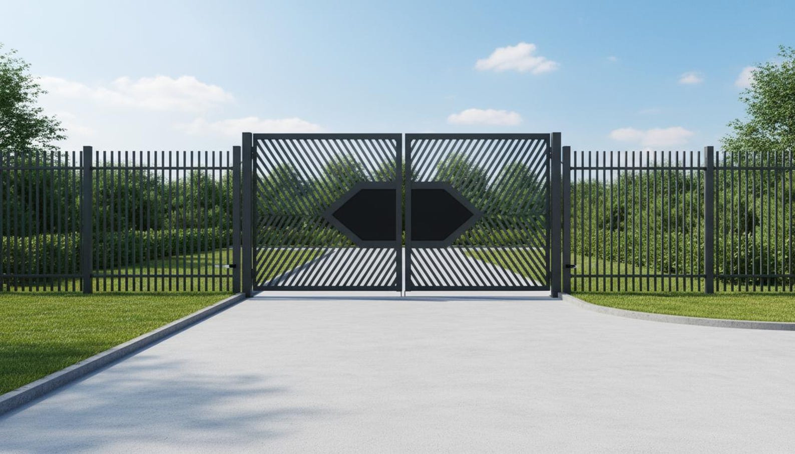 Modern V-stripe Hexagonal Pattern Driveway Gate | Classic Sturdy Metal ...