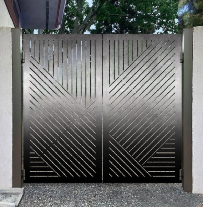 Laser Cut Artistic Linear Zig Zag Design Metal Gate| Custom Fabrication Metal Pool Gate| Made in ...