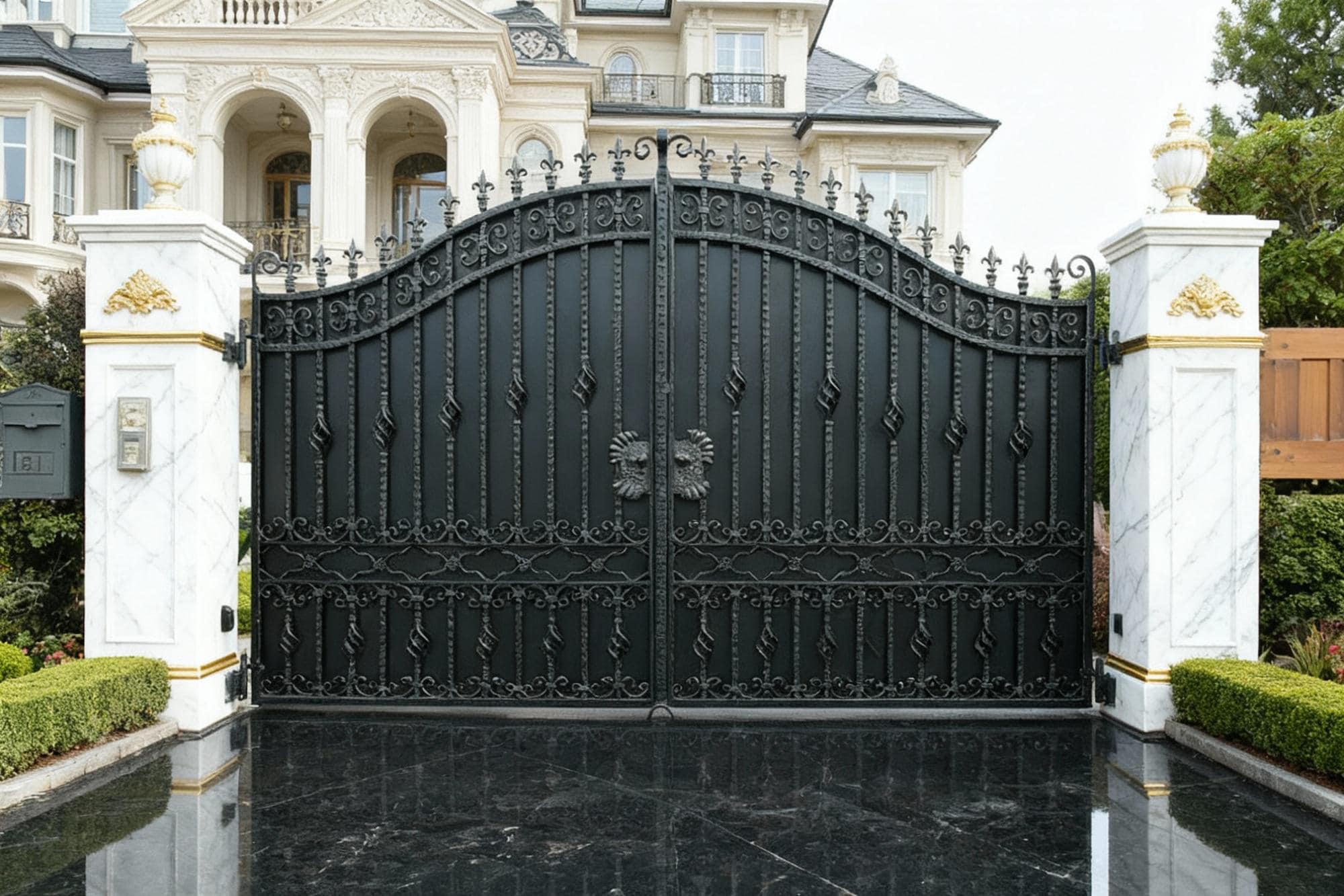 Scroll Crest Bloom – Floral Scroll Wrought Iron Gate With Rustic ...