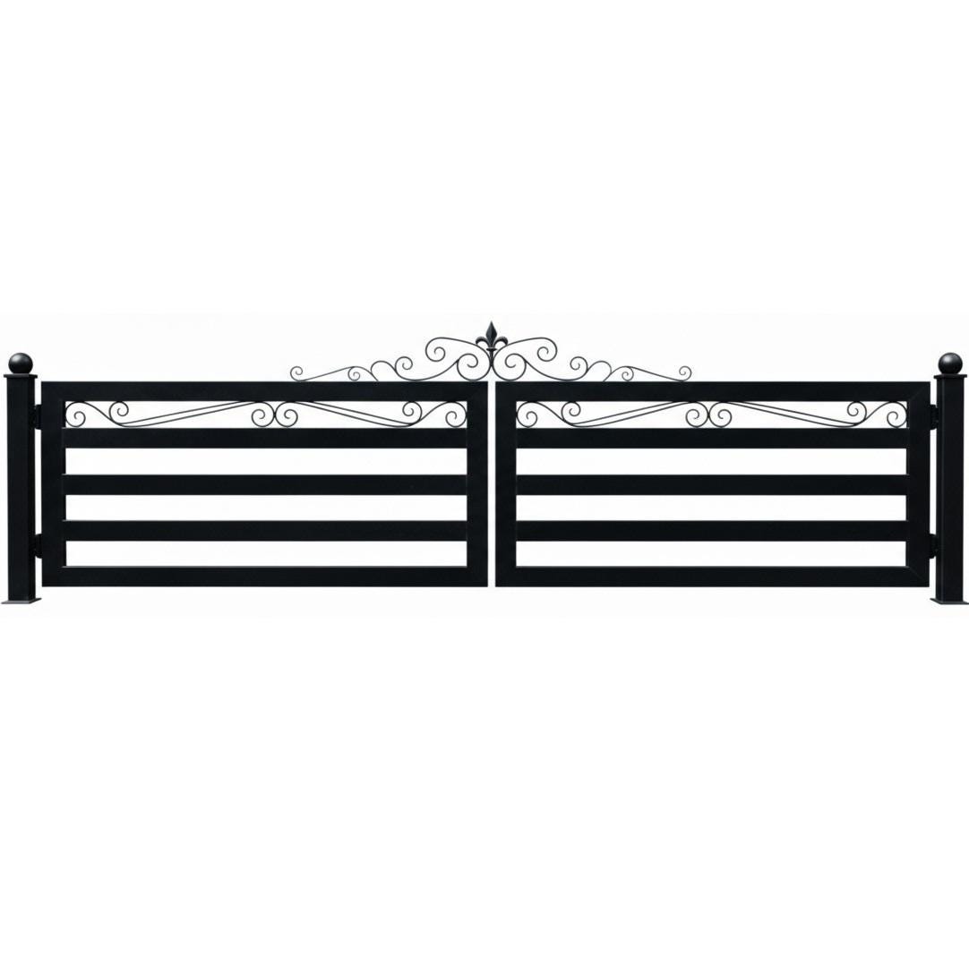 Ranch Style Fleurline Crest – Wrought Iron Gate With Horizontal Bars ...