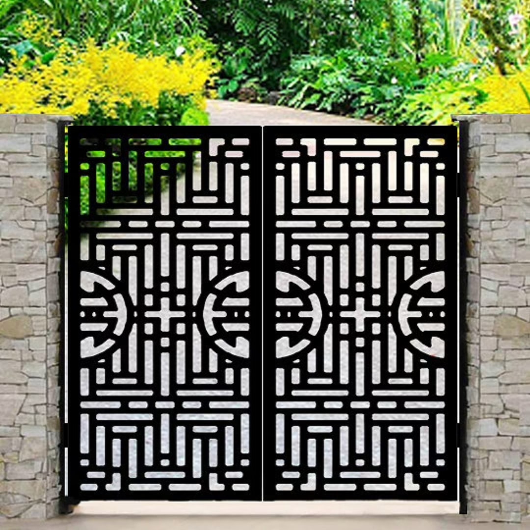 Modern Geometric Design Laser Cut Metal Pool Gate | Custom Fabrication ...