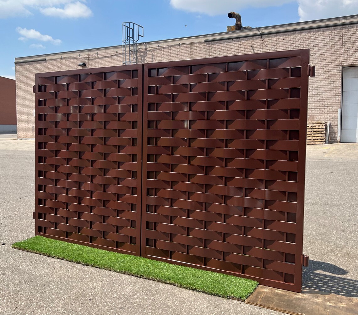 Heavy Duty Overlap Pattern Driveway Gate Dual Swing Block Metal Entry ...