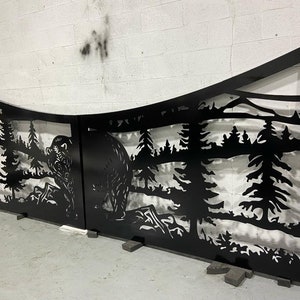 Laser Cut Forest Design Entry Gates | Custom Bear Print Metal Driveway ...