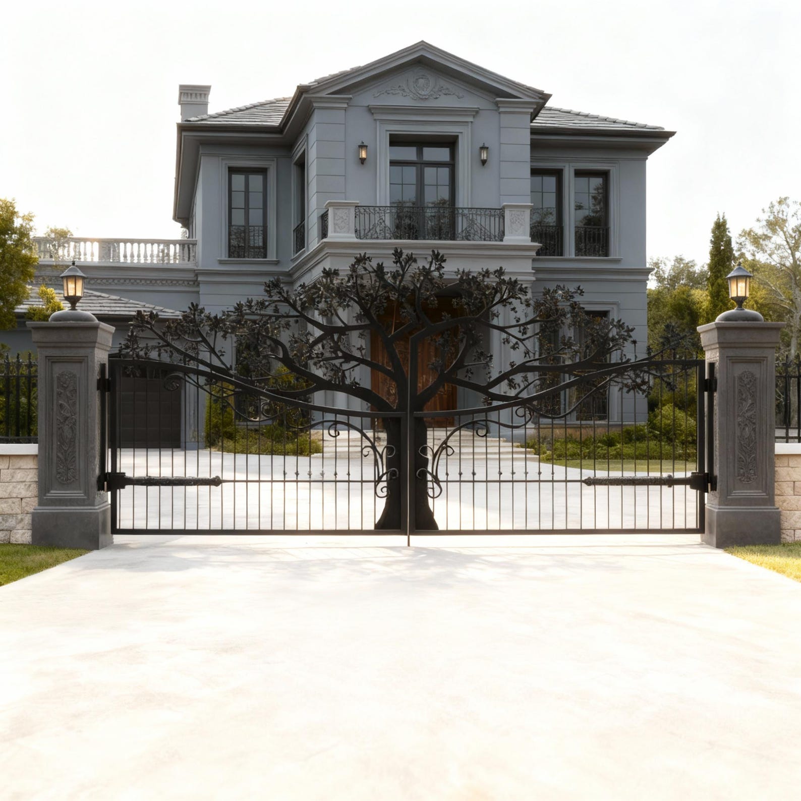 Oak Tree Arborcrest Legacy – Tree Silhouette Wrought Iron Driveway Gate ...