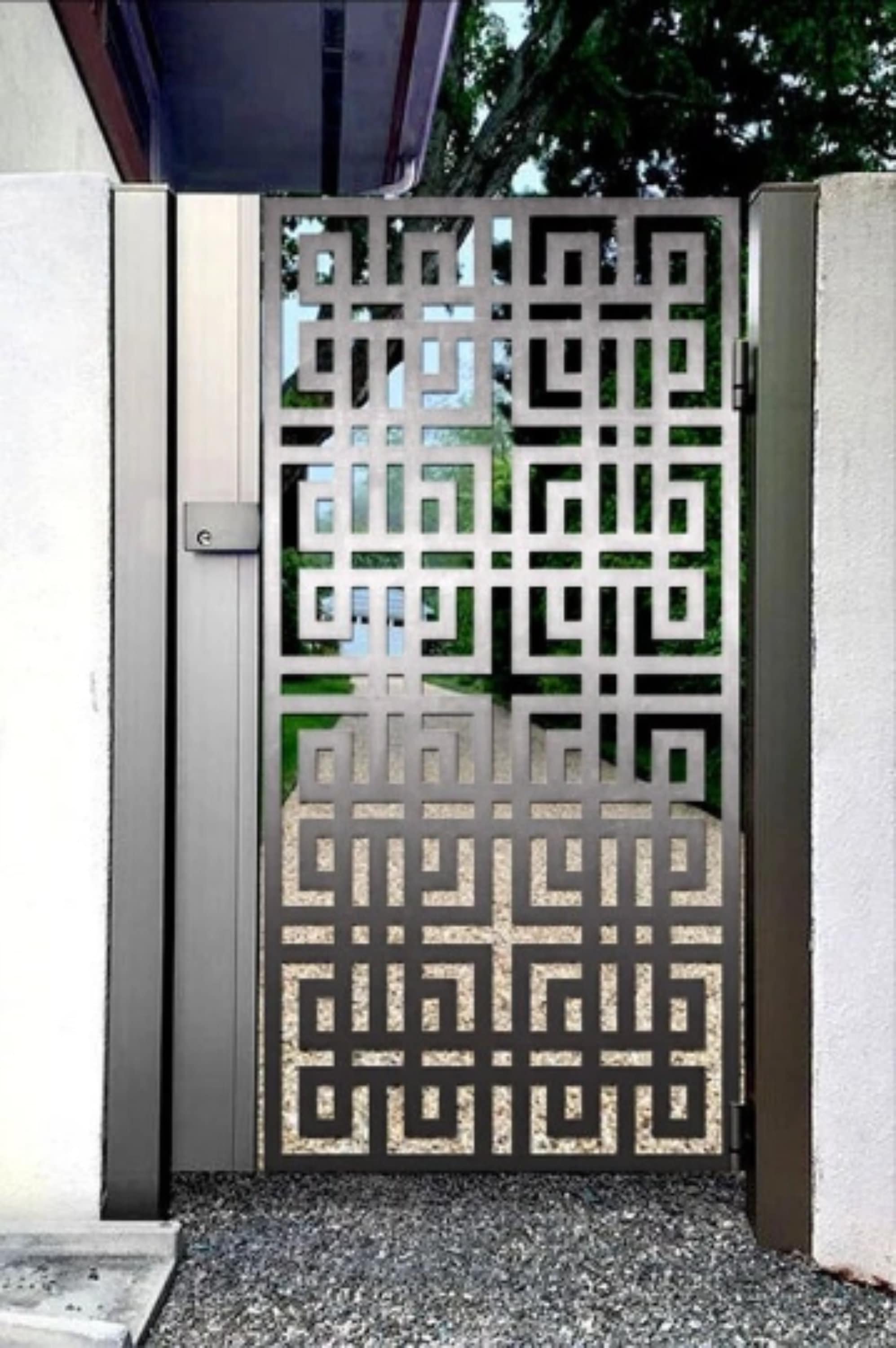 Laser Cut Artistic Geometric Square Design Iron Garden Gate Modern