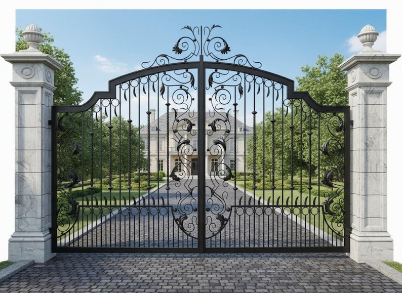 Ornamental Crest Gate – Wrought Iron Gate With Scroll Panels Model ...