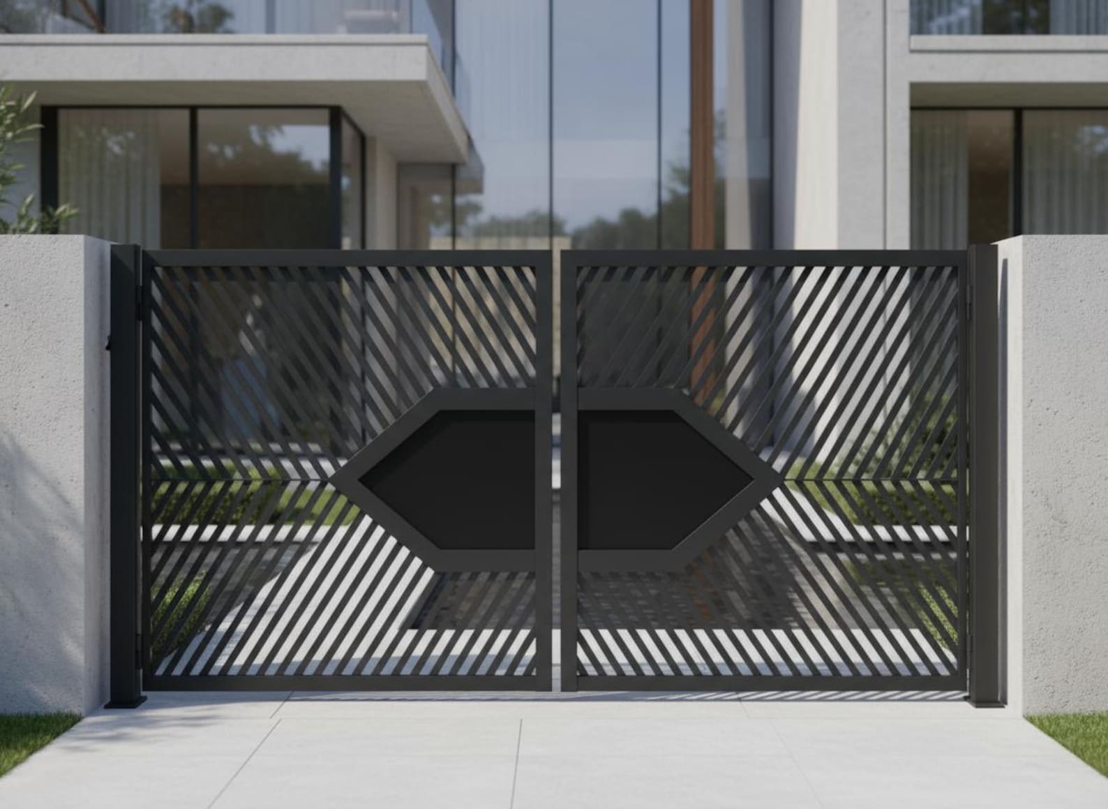 Modern V-stripe Hexagonal Pattern Driveway Gate | Classic Sturdy Metal ...