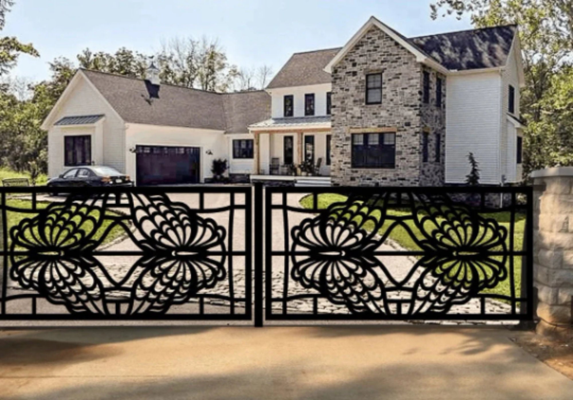 Modern 3d Laser Cut Artistic Doodle Design Iron Garden Gate Custom