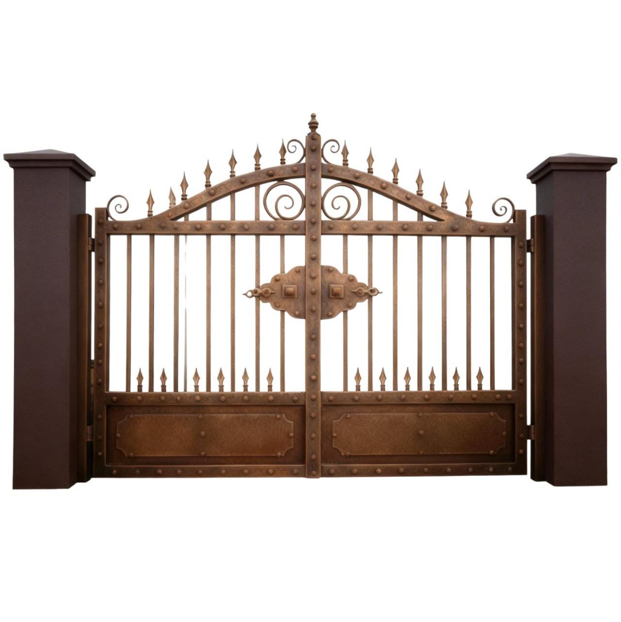 Iron Crest Bastion – Wrought Iron Gate With Scrollwork, Finials ...
