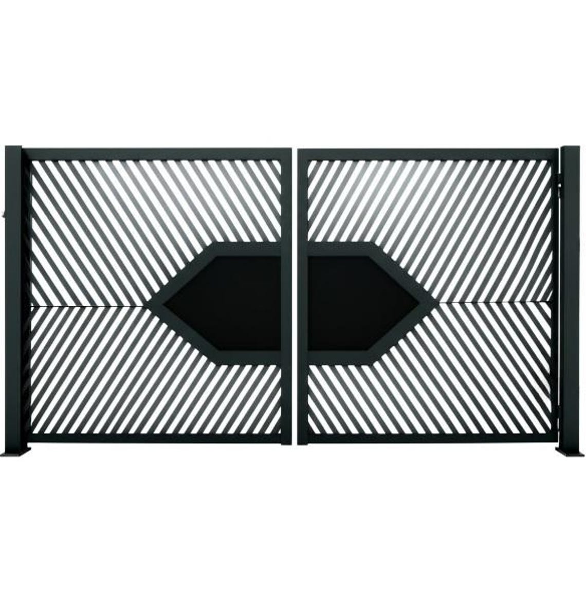Modern V-stripe Hexagonal Pattern Driveway Gate | Classic Sturdy Metal ...