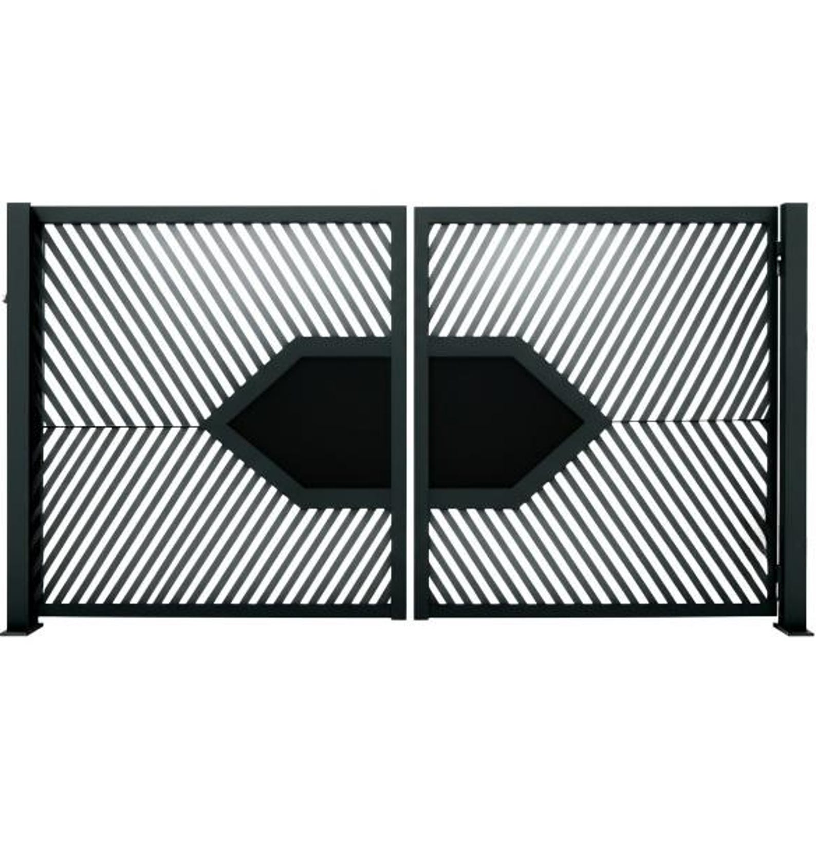 Modern V-stripe Hexagonal Pattern Driveway Gate | Classic Sturdy Metal ...