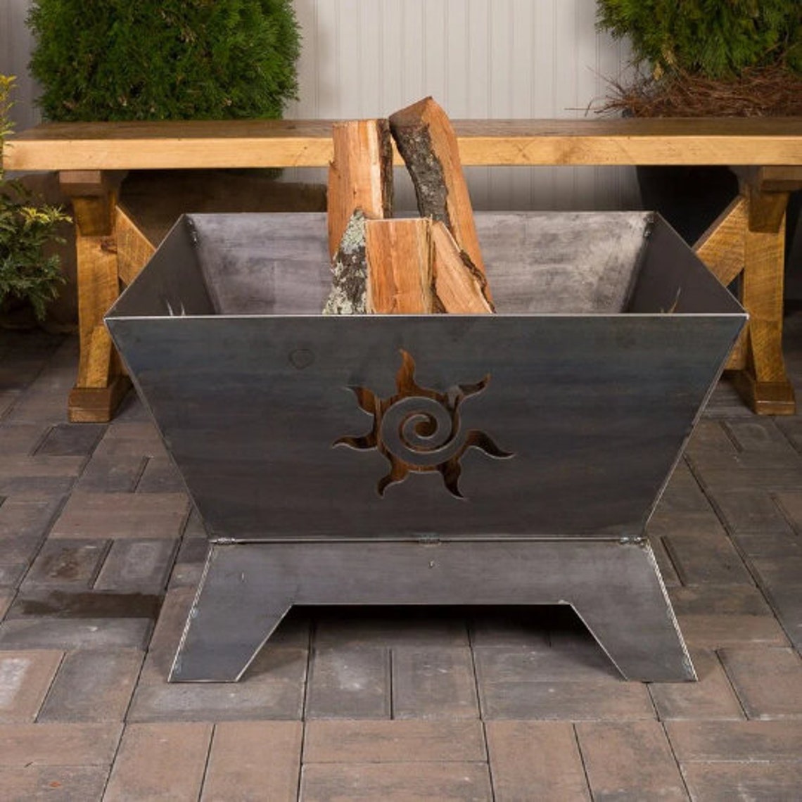 Square Sun Design Fire Wood Burning Outdoor Firepit Custom Morden ...