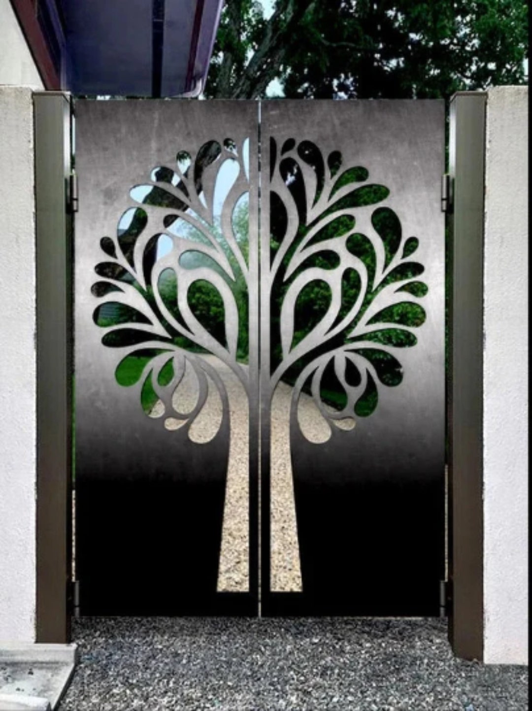Beautiful 3d Laser Cut Artistic Tree Design Metal Garden Gate Etsy