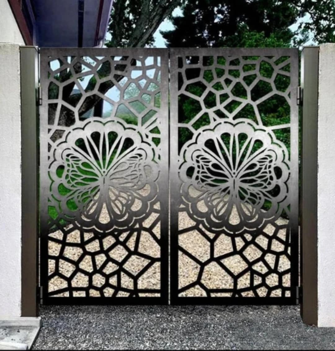 Stunning Laser Cut Artistic Butterfly And Floral Design Iron Gate Modern