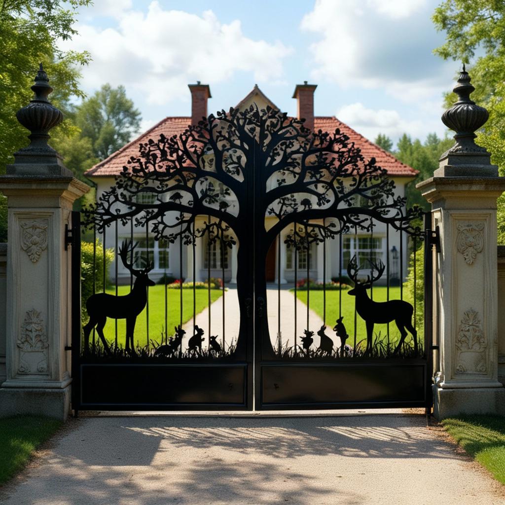Laser Cut Forest Design Entrance Gate | Custom Fabricated Metal Gate ...