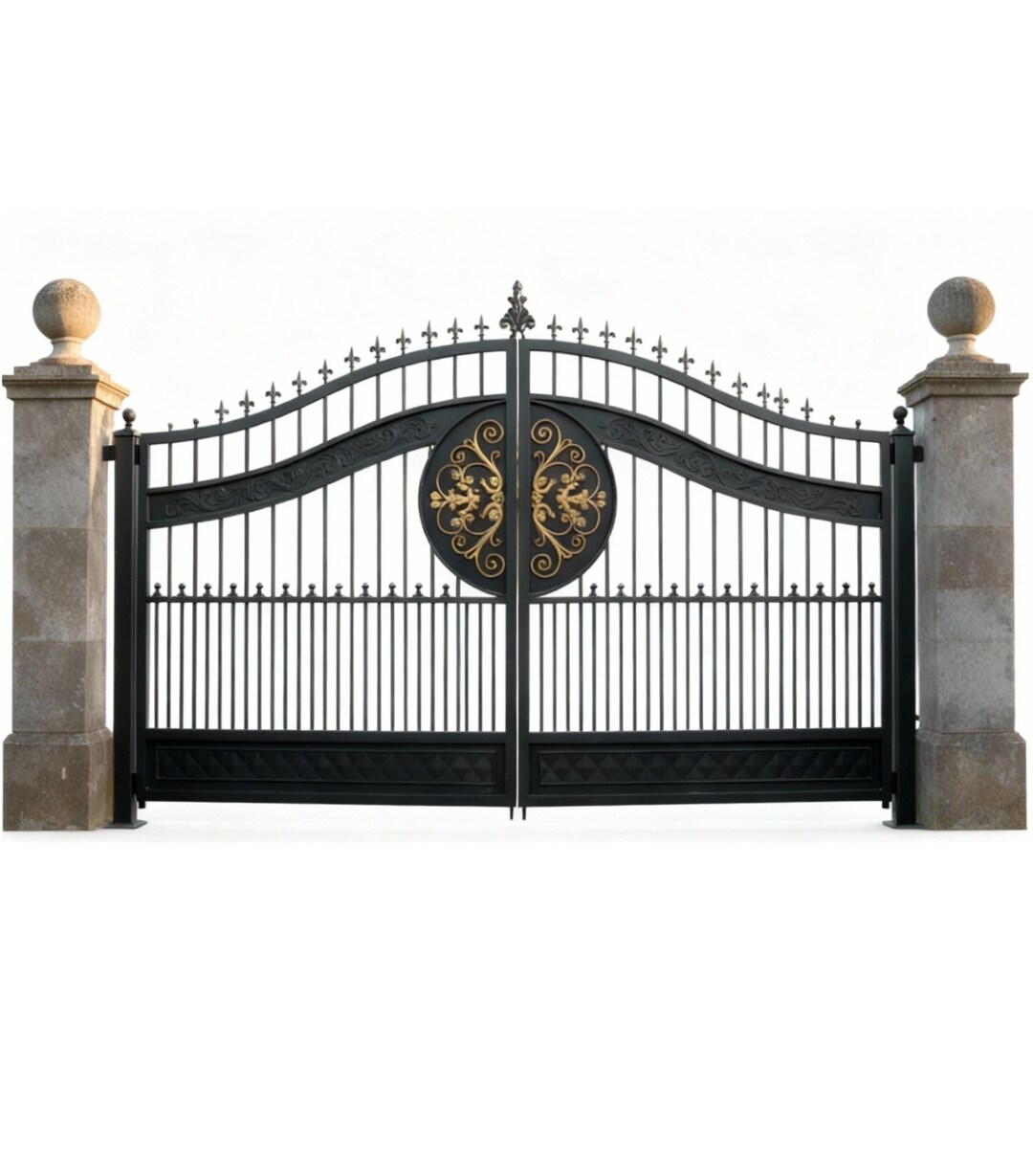 Regal Crest Dominion – Wrought Iron Gate With Gold Emblem Panels Model ...