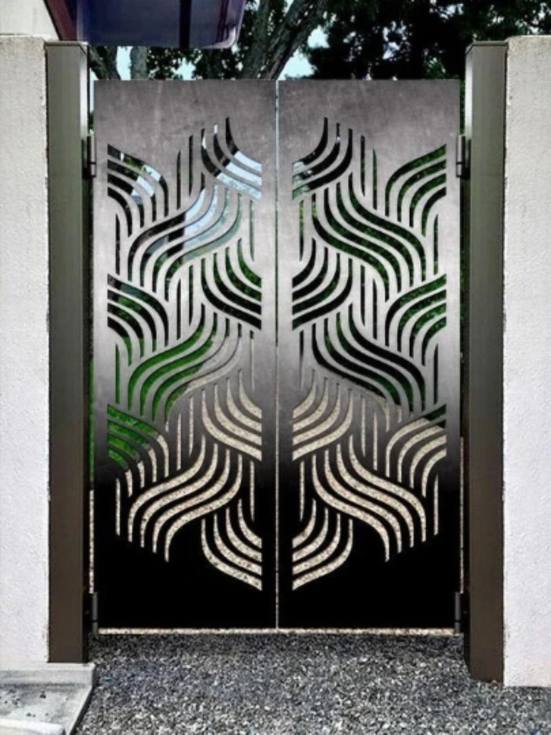 Gorgeous Laser Cut Artistic Wavy Design Metal Garden Gate Modern