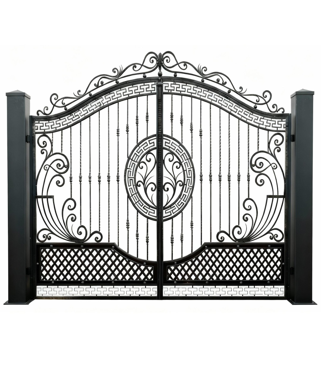 Keyspire Dominion – Wrought Iron Gate With Greek Key Crest & Lattice ...