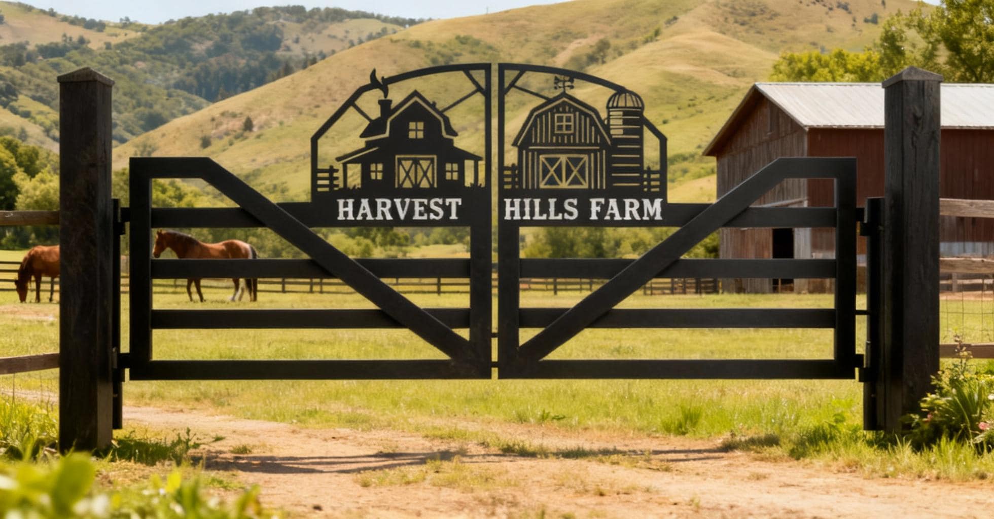 Harvest Hills Farm Gate – Custom Plasma-cut Steel Driveway Gate ...